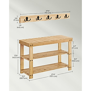 SONGMICS Hall Tree with Bench, Coat Rack Shoe Bench Set, Entryway Furniture, Multifunctional, 5 Double Metal Hooks, 3-Tier Bamboo Shoe Rack, for Entryway, Hallway, Bedroom, Natural Beige ULCR004N01
