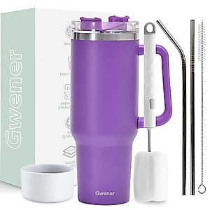 40 oz Tumbler With Handle and Straw Lid, Stainless Steel Insulated Tumblers Travel Mug, for Hot and Cold Beverages Thermos Travel Coffee Mug for Both Men and Women (Purple)