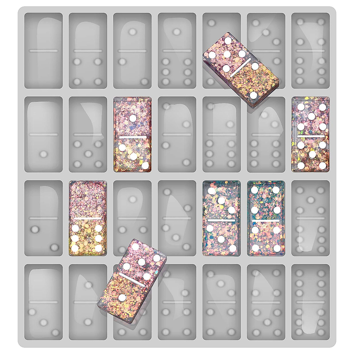 Professional Domino Molds for Resin Casting Jumbo Domino Molds for Resin Casting Double 6 Dominoes Mold, Shiny & No Scratches & Durable,8.86 x 9.25 x 0.39 inch 230g (New Version）