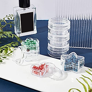 PH PandaHall 24pcs Plastic Containers 4 Style Clear Containers Heart Flower Round Star Beads Storage Containers 0.34 Fl Cosmetic Makeup Pot Jars for Clip Craft Jewelry Small Items Hardware