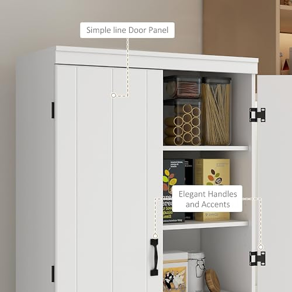 HOMCOM 70" Kitchen Pantry Cabinet, Freestanding Storage Cabinet with 4 Doors and 2 Adjustable Shelves for Dining Room, White