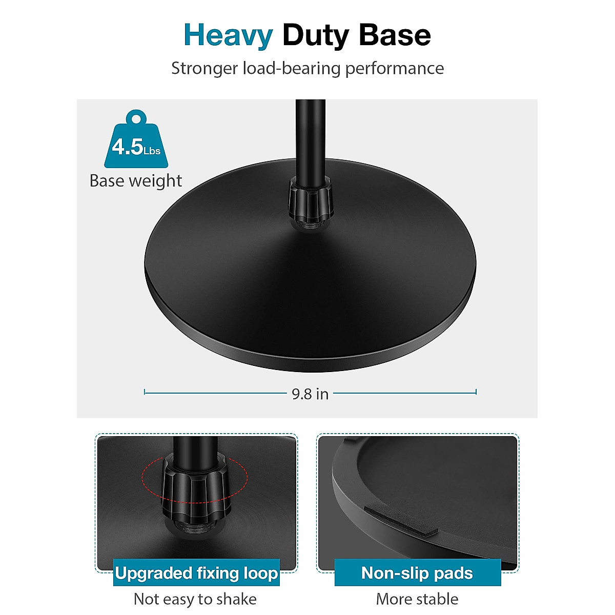 InnoGear Microphone Stand, Mic Stand Detachable Gooseneck Mic Floor Stand Height Adjustable from 32” to 70” with Weighted Round Base for Blue Yeti Blue Snowball Shure SM7B Shure SM58 Samson Q2U