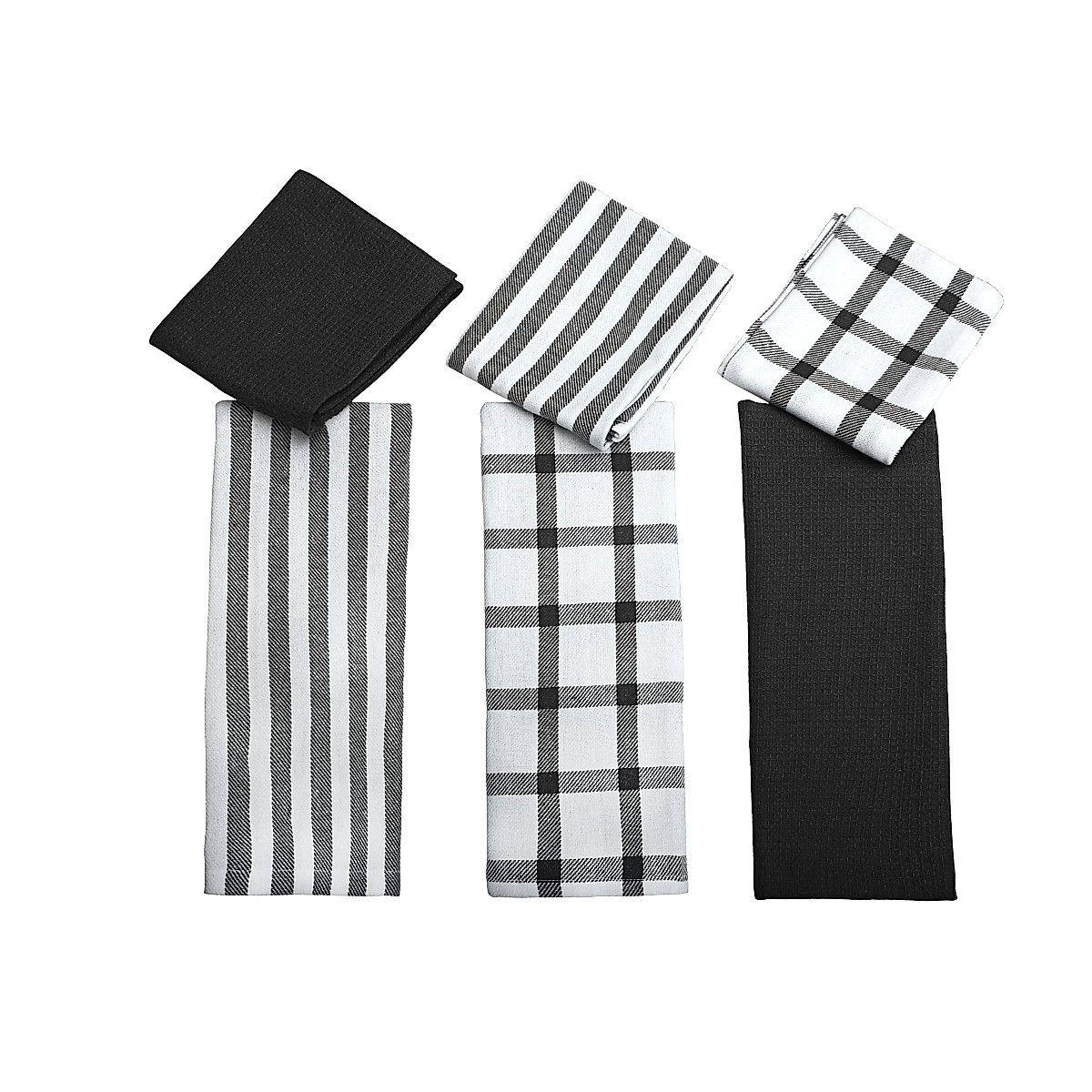 Black Kitchen Towels - Linen Dish Towels - Black and White Striped Kitchen Towels - Farmhouse Dish Towels - Black Cotton Dish Towels Machine Washable, Linen Collection Bar Dish Towels 6 Pack, 16X27