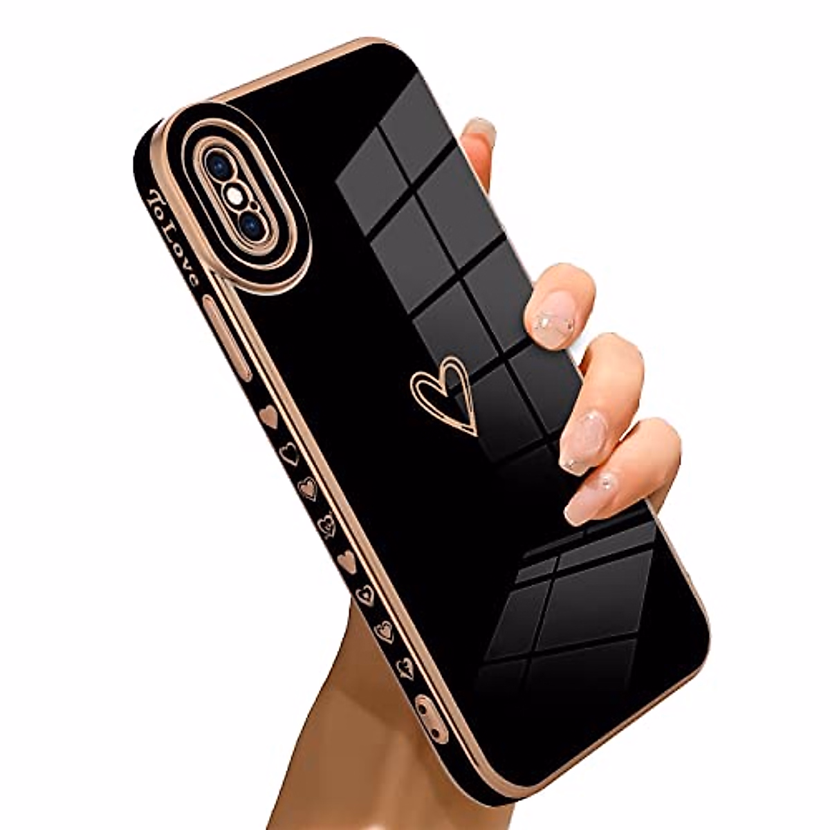 Bonoma Compatible with iPhone Xs Max Case Love Heart Plating Electroplate Luxury Elegant Case Camera Protector Soft TPU Shockproof Protective Corner Back Cover iPhone Xs Max Case -Black