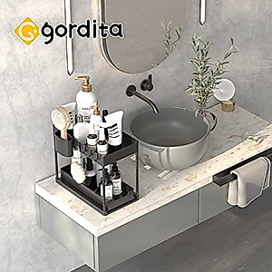 Under Sink Organizers And Storage, Under Sink Storage for Bathroom 4 Hooks And 1 Hanging Cups, The Bottom is Pull-Ou Tstorage, Suitable for Kitchen, Bathroom, Study Black