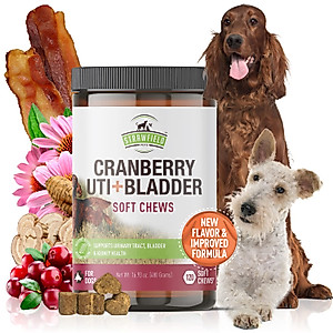 Strawfield Pets' Cranberry UTI + Bladder Soft Chews Cranberry Supplement for Dogs Urinary Tract - Bacon Flavor 120 Chews