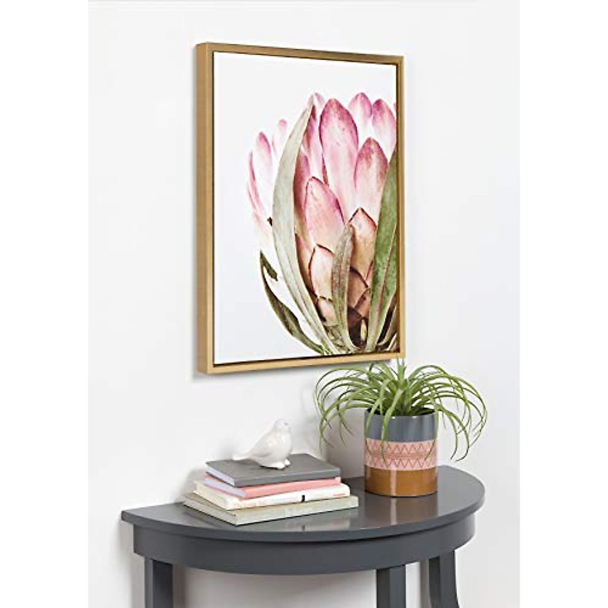 Kate and Laurel Sylvie Pink Protea Flower Framed Canvas Wall Art by Amy Peterson, 18x24 Gold