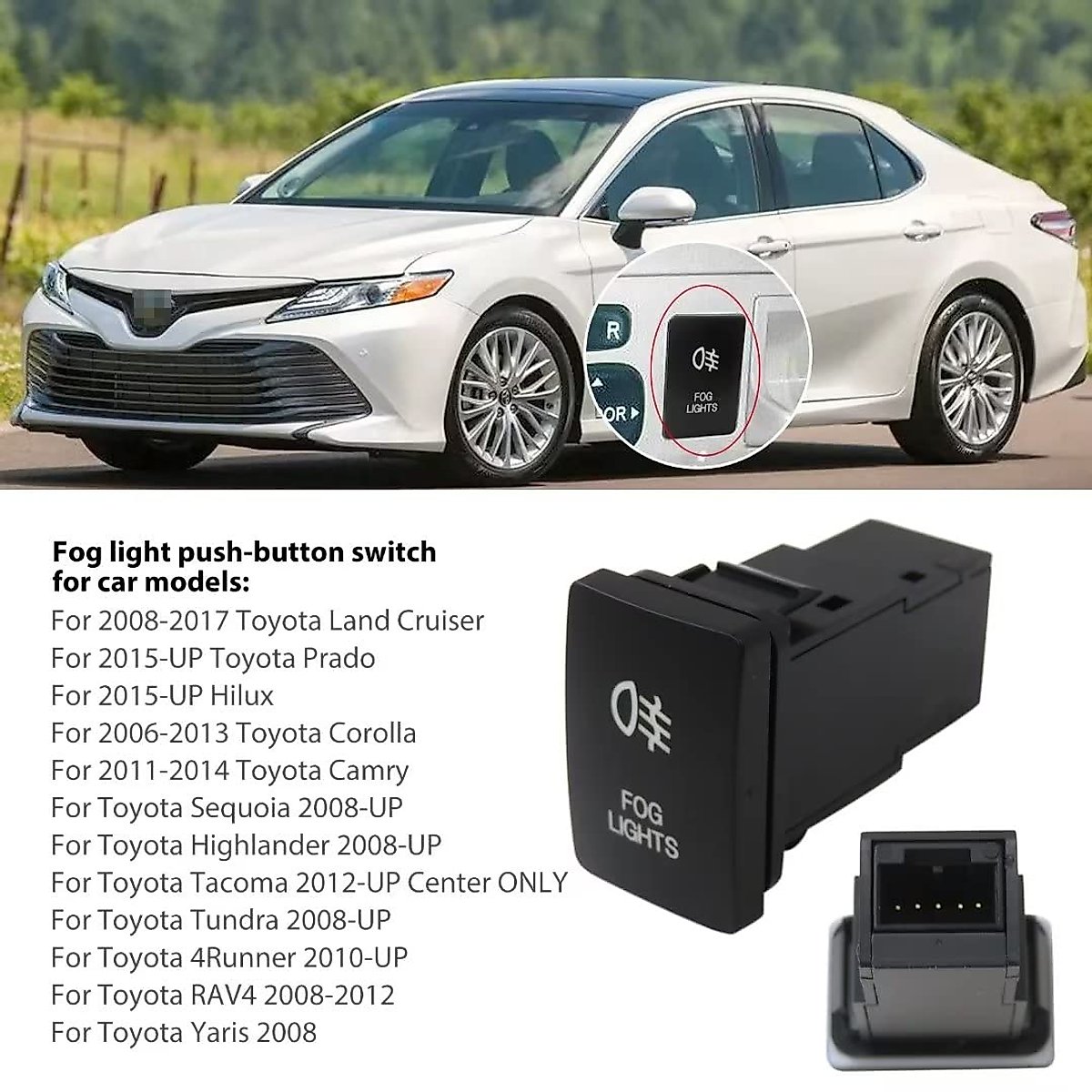 Blue Fog Light Push Button Switch LED Push Switch for 2020 Toyota Tacoma SR5 Extended Cab Pickup 4-Door