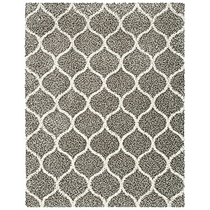 SAFAVIEH Hudson Shag Collection Area Rug - 9' x 12', Grey & Ivory, Moroccan Ogee Trellis Design, Non-Shedding & Easy Care, 2-inch Thick Ideal for High Traffic Areas in Living Room, Bedroom (SGH280B)