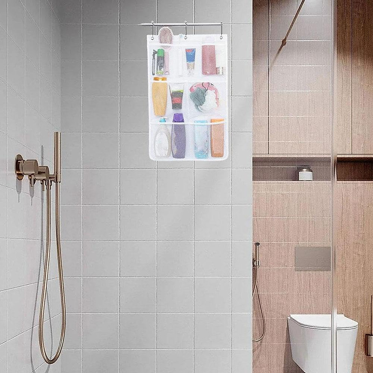 HFLWYWD Shower Organizer,7 Pockets Hanging Shower Organizer with Quick Drying Mesh,Portable Space Saving Shower Caddy Hanging,Bathroom Organizer to Hold Soap, Shampoo (1pcs)