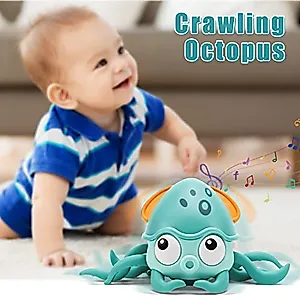 Growinlove Baby Crawling Toy Musical Interactive Crawling Octopus Toy with Music, LED Light Up and Automatically Avoid Obstacle, Moving Toy for Toddler Babies Boys Girls