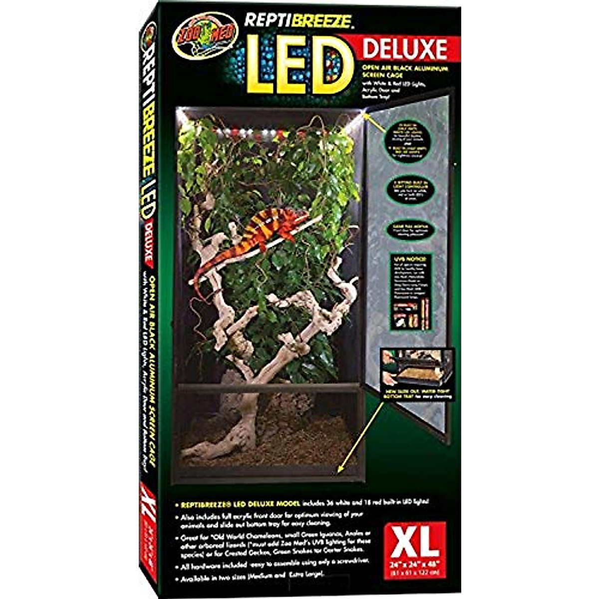 Zoo Med ReptiBreeze LED Deluxe Open Air Aluminum Screen Habitat, X-Large 24 L x 24 W x 48 H