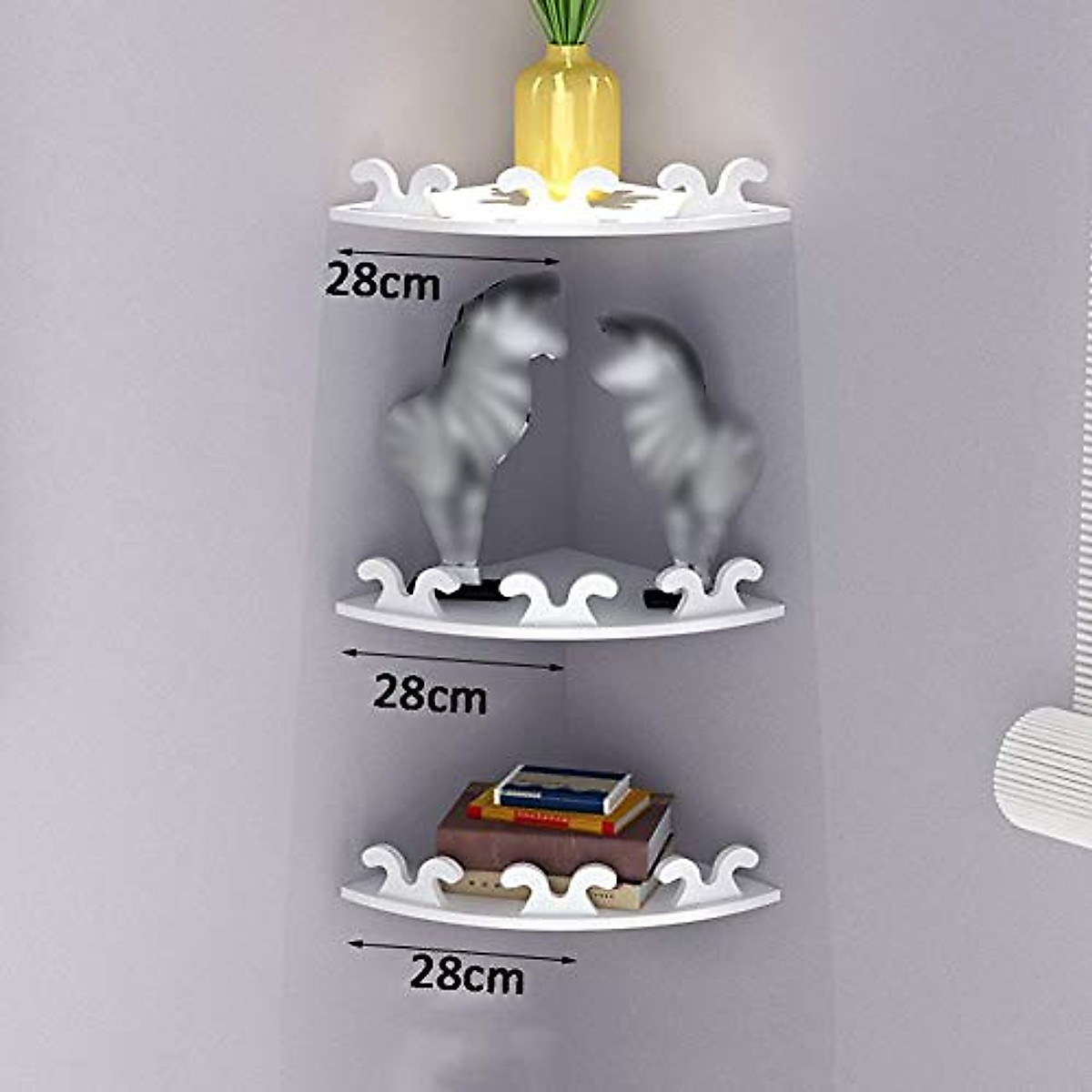 PIBM Stylish Simplicity Shelf Wall Mounted Floating Rack Shelves Storage Bedroom 3 Pieces Set,Radius 22Cm / 25Cm / 28Cm,2 Types Avaliable,White, 1# , Radius 28cm