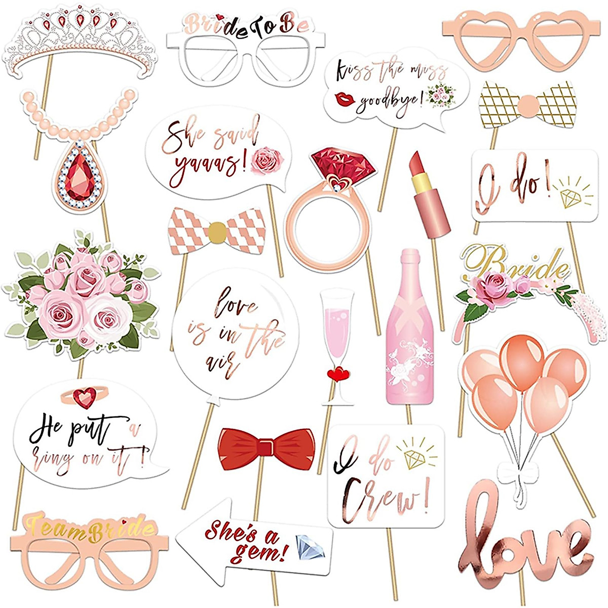 23 PCS Wedding Bridal Shower Photo Booth Props and Inflatable Selfie Photo Frames,Rose Gold Bride to Be Selfie Photo Booth Frame Props,Wedding Decoration Bachelorette Engagement Party Favor Supplies