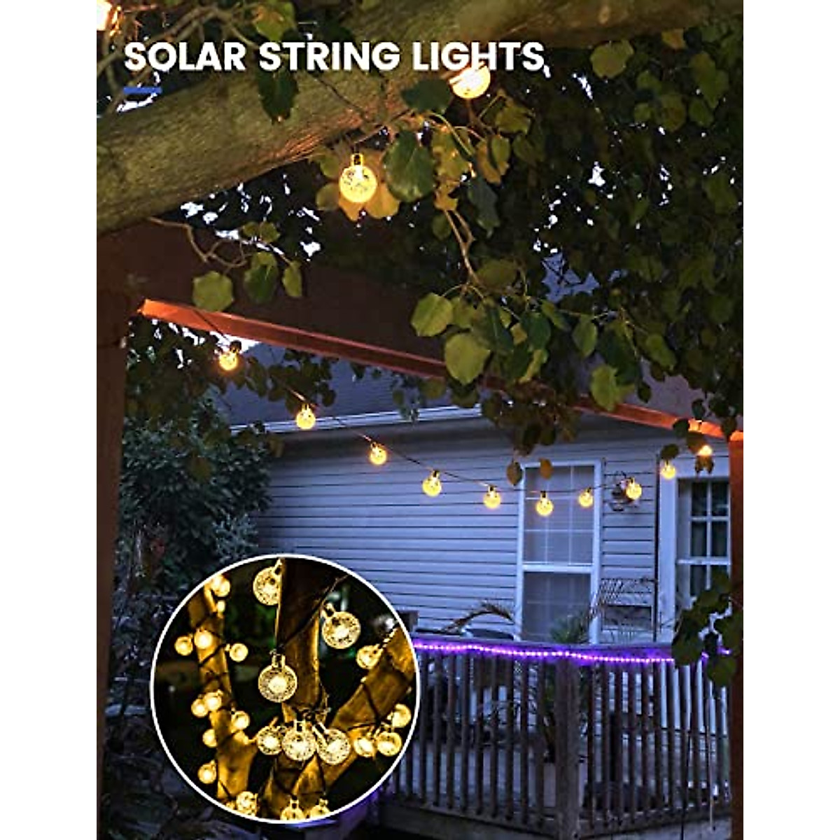 Bryopath Solar String Lights Outdoor, Solar Xmas Tree Lights, Crystal Globe Lights with 8 Lighting Modes, Waterproof Solar Powered Patio Lights for Garden Yard Porch Wedding Party Decor Halloween