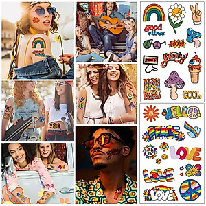COKOHAPPY Groovy 70s Hippie Temporary Tattoos - 36 Sheets with 300+ Tattos | Flower Power Groovy Party Supplies, Good Vibes Only Favors, Smiley, Peach Love, Rainbow Arts and Crafts Daisy Party Favor