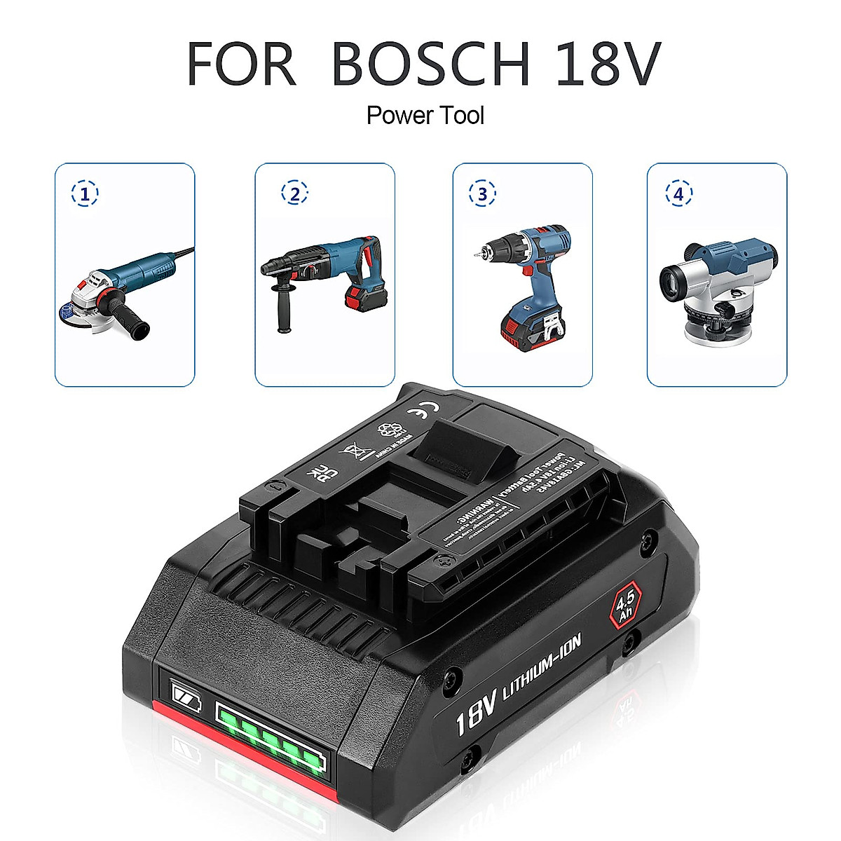 JIALIPOK 18V 4.5Ah Replacement Battery for Bosch 18v Battery GBA18V40 BAT609 BAT609G BAT618 BAT618G BAT619 BAT619G BAT622 BAT620 SKC181-202L for 18v Bosch Tools