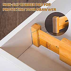 FILWH Bamboo Drawer Dividers Perfect Expandable Wooden Drawer Dividers for Kitchen Spring Loaded Adjustable Drawer Separators (2.4" High, 16.5"-22") for Bathroom Bedroom Dresser Office(4L Pack)