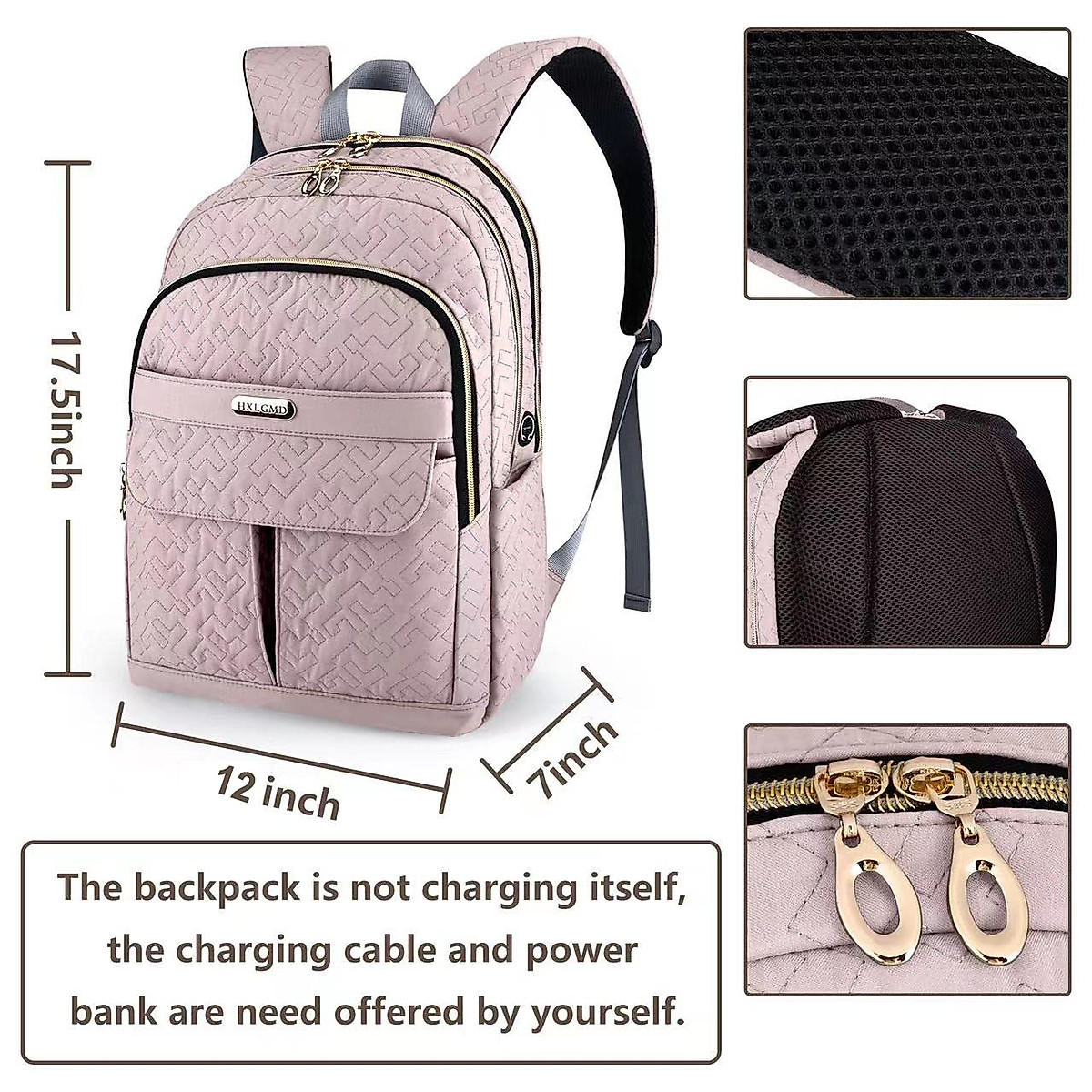 Laptop Backpack for Women Travel Backpack HXLGMD 17 Inch Computer Bags College School Bookbags with USB Charging Hole,Large Capacity Computer Backpacks for Work Business, Pink