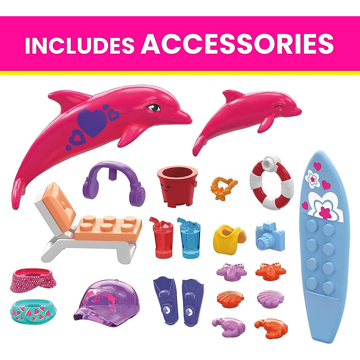 MEGA Barbie Color Reveal Building Toy Playset, Dolphin Exploration with 121 Pieces, 15 Surprises and Accessories, Kids Age 5+ Years