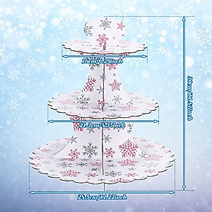 Vesici 2 Set of 3 Tier Pink Snowflake Party Cupcake Stand It's Cold Outside Baby Shower Tier Cardboard Cupcake Tray for Girls Birthday Gender Reveal Wedding Winter Party Supplies