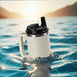 Klickpick Home 40 Ounce Stainless Steel Vaccum Insulated Thermal Tumbler With Handle Lid 2 straws, Reusable Travel Coffee Mug Cup Cupholder friendly, Keeps cold for 30 H, 100% Leakproof (Cream)