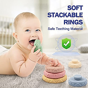Jyusmile Baby Toys 6-12 Months, Montessori Toys for Babies 6-12 Months, Incl Stacking Building Blocks & Soft Infant Teething Toys & Sensory Balls for Toddlers 0-3-6-9-12 Months