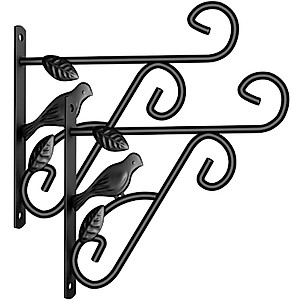 AMAGABELI GARDEN & HOME 2 Pack 10'' Hanging Brackets for Plants Outdoor Hanging Planter Hook Plant Hangers Outdoor Metal Hanging Bracket with Screw Plant Hooks Hangers for Bird Feeder Lawn Decor