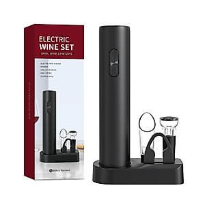 SimpleKitchen Electric Wine Opener, Automatic Electric Wine Bottle Corkscrew Opener with Foil Cutter, Battery Operated (Black)