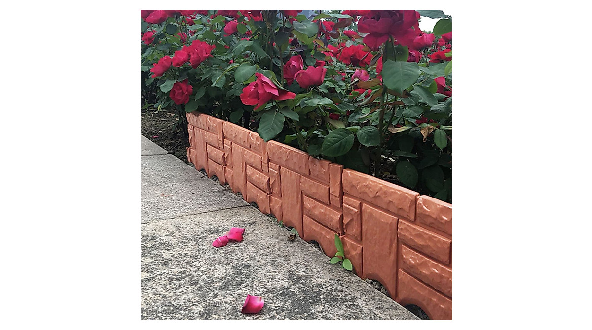 SUBBYE Plastic Flower Bed Edging Fencing - Tall 23cm Red Brick Effect