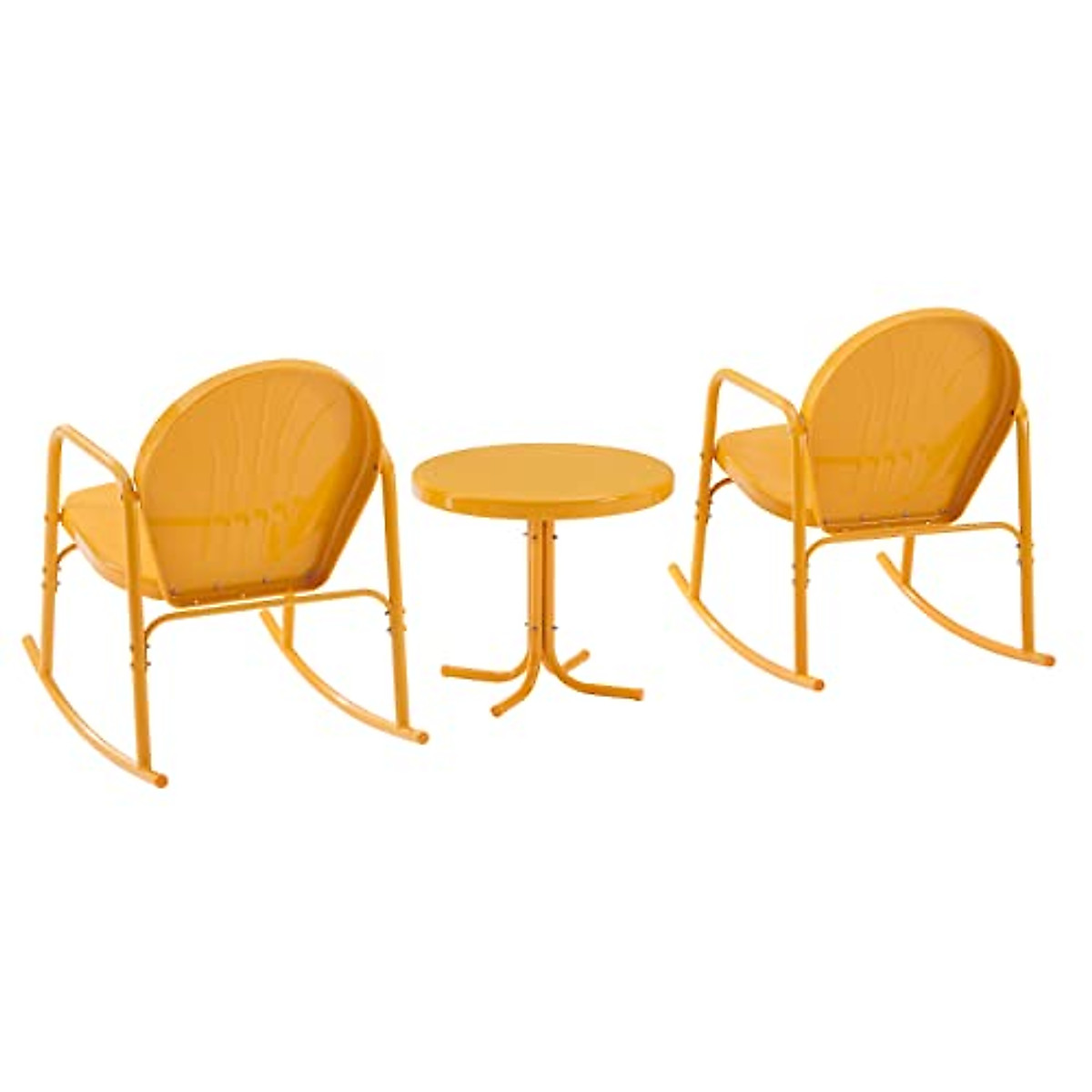 Crosley Furniture KO10020TG Griffith 3-Piece Retro Metal Outdoor Seating Set with Side Table and 2 Rocking Chairs, Tangerine Gloss