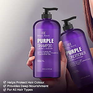 BOTANIC HEARTH Purple Shampoo and Conditioner Set - for All Shades of Blonde, Silver and Gray Hair - Enhances Highlights - Sulfate Free, Paraben Free, 16 fl oz each