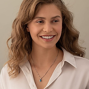 PEORA 14K White Gold Swiss Blue Topaz with Diamond Pendant for Women, Natural Gemstone Birthstone Teardrop Solitaire, 2.30 Carats total Pear Shape 10x7mm