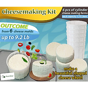 PetriStor 6 Pcs Soft Cheese Mold for Cheese Making 1.85QT - Cheese Making Mold - Cream Cheese Form Mold - Homemade Cheese Making Supplies - Molde Para Queso Fresco Casero - Feta Cheese Making Basket