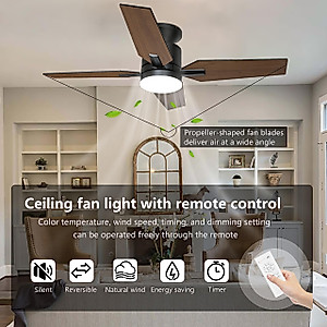 Ohniyou Ceiling Fan with Lights Flush Mount,40'' Small Ceiling Fans with Lights and Remote Control,Indoor Outdoor Quiet DC Black Low Profile Ceiling Fan for Patio Kitchen Dining Room Bedroom