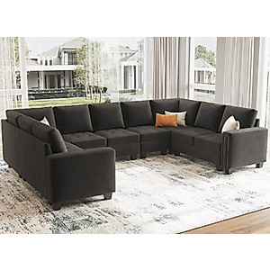 Belffin Oversized Velvet Modular 9 Seater U-shape Sectional Sofa Set with Chaise Convertible sectional Sofa Couch Set Modular Couch Corner U Shaped Sectoional Sofa Grey