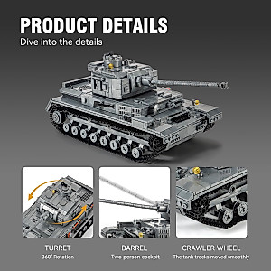 DAHONPA Panzer-Ⅳ Tank Army Building Block(1328 PCS),WW2 Military Historical Collection Model with Soldier Figures,Toys Gifts for Kid and Adult.