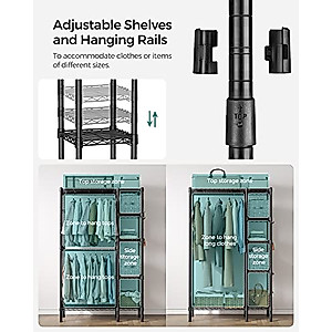 SONGMICS Garment Rack Heavy Duty Clothes Rack, Freestanding Portable Wardrobe Closet for Hanging Clothes with 2 Storage Boxes, 8 Hooks, Adjustable Wire Shelves, 2 Hanging Rods, Black ULGR422B01