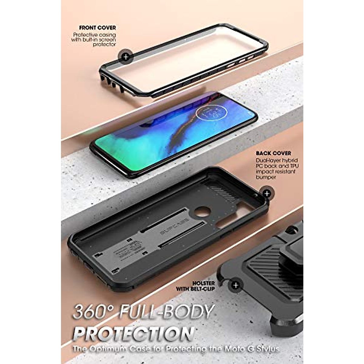 SUPCASE Unicorn Beetle Pro Series Case for Moto G Stylus 2020 [Not Fit 2021/2022 Version], Built-in Screen Protector Full-Body Rugged Holster & Kickstand Case (Black)