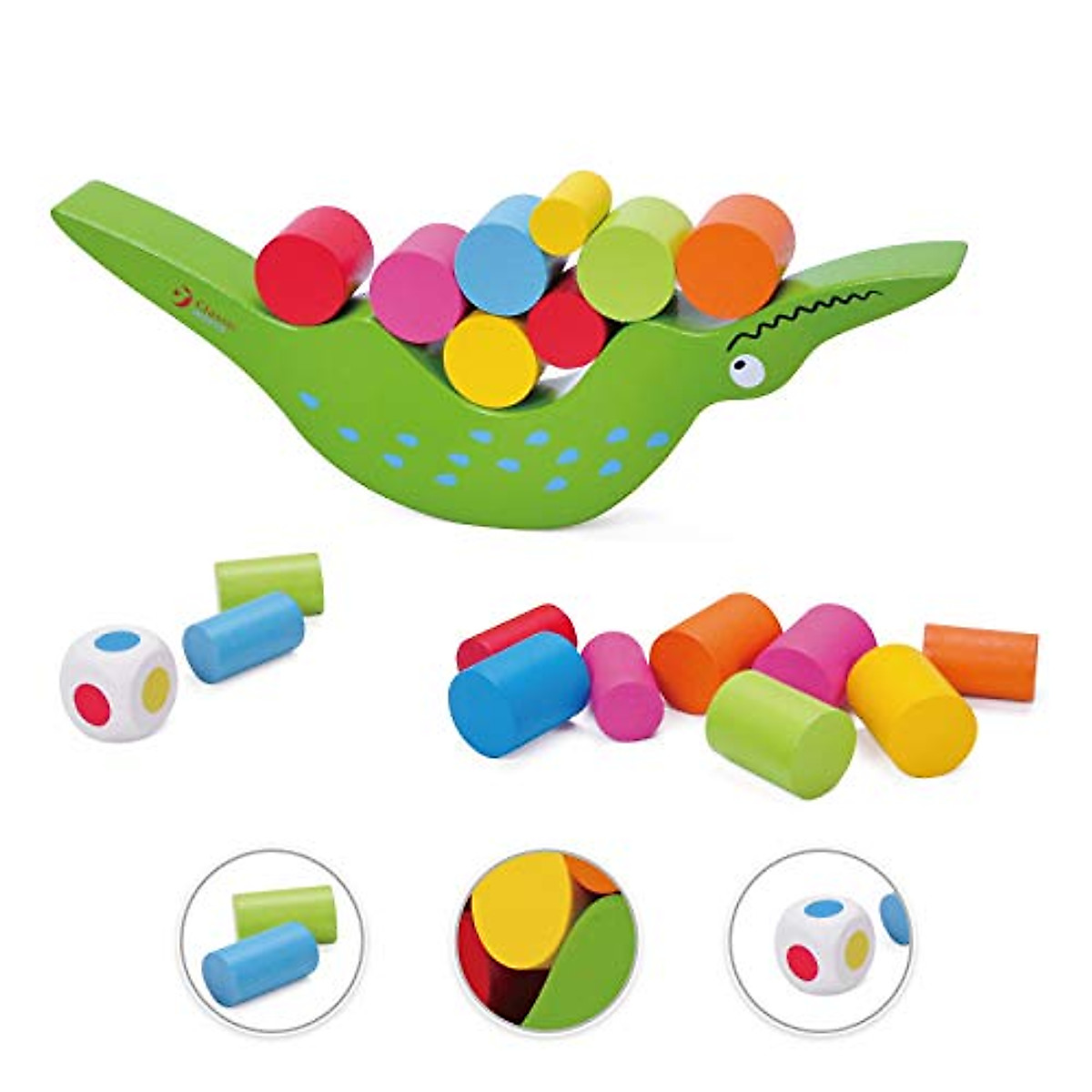 Classic World Wooden Stacking Blocks Balancing Game Crocodile Math Game Wooden Stacking Blocks and Sorting Toy Educational Toys for Preschool Kids