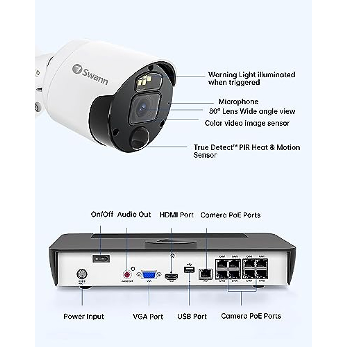 SWANN Master 4K 8 Channel Home Security Camera System, 2TB NVR, 4 PoE IP Cameras Outdoor, 8MP Wired Surveillance CCTV, Heat Motion Vehicle Detection, LED Light, 24/7 Recording Security Camera, 876804