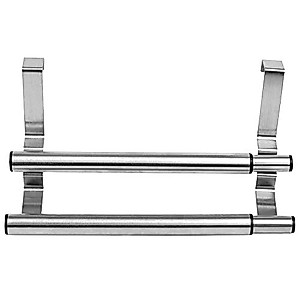 Home Basics Cabinet Door Quick Install Hanging Modern Expandable 2 Tier Steel, Storage and Display Rack for Hand, Dish, and Tea Towels, Chrome