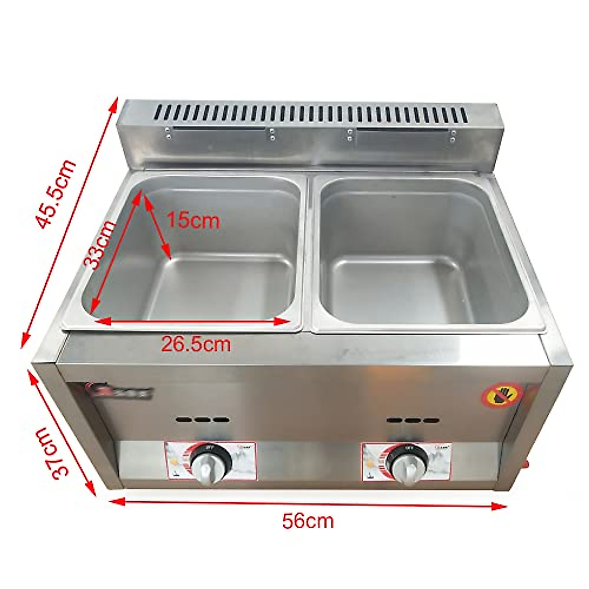 2 Pan 6L Pans Gas Deep Fryer Countertop, Commercial Food Warmer Heater Stainless Steel Buffet Countertop Heating Pot Steamer Soup Warmer for Catering and Restaurant