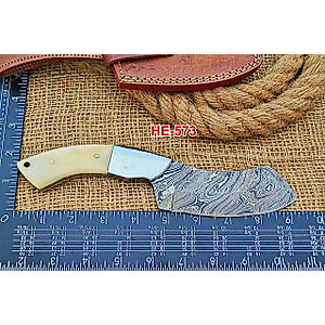 HUNTEX Handmade Hand-Forged Twist Pattern Damascus Steel 9 Inch Long Full Tang Natural Camel Bone Handle Razor Sharp Hunting Camping Cleaver Knife w/Genuine Leather Sheath