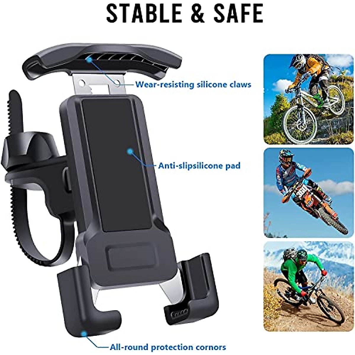Asunby Bike Phone Holder Motorcycle Phone Mount Motorcycle Handlebar Cell Phone Clamp Scooter Phone Clip for iPhone 14 Plus / Pro Max, 13 Pro Max, S9, S10 and More 4.7" - 6.8" Smartphones