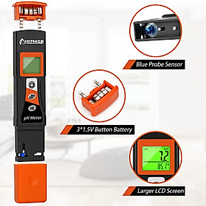 UIUZMAR Digital pH Meter for Water Accurate pH Tester with Plus Temperature Reading Outstanding Stable pH Reader for Checking Aquarium Water Hydroponic Nutrients Hot Tub Swimming Pool