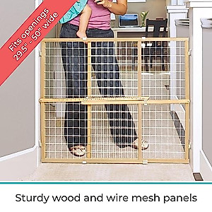 Toddleroo by North States 50" Wide Extra Wide Wire Mesh Baby Gate, Made in USA: Installs in Wide Opening Without damaging Wall. Pressure Mount. Fits 29.5"-50" Wide (32" Tall, Sustainable Hardwood)