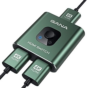 HDMI Switch 4k@60hz Splitter, GANA Aluminum Bidirectional HDMI Switcher 2 in 1 Out, Manual HDMI Hub Supports HD Compatible with Xbox PS5/4/3 Blu-Ray Player Fire Stick Roku