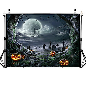 SJOLOON Halloween Backdrop for Photography Horror Night Background Scary Pumpkin Moon Backdrop for Party Decoration Supplies Studio Props 11897 (8x6FT)