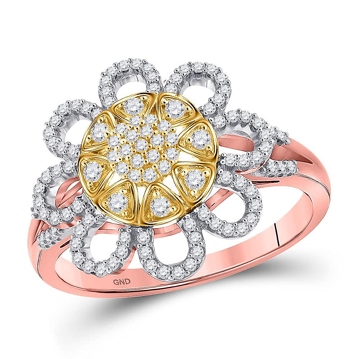 The Diamond Deal 10kt Rose Gold Womens Round Diamond Flower Floral Cluster Ring 1/3 Cttw